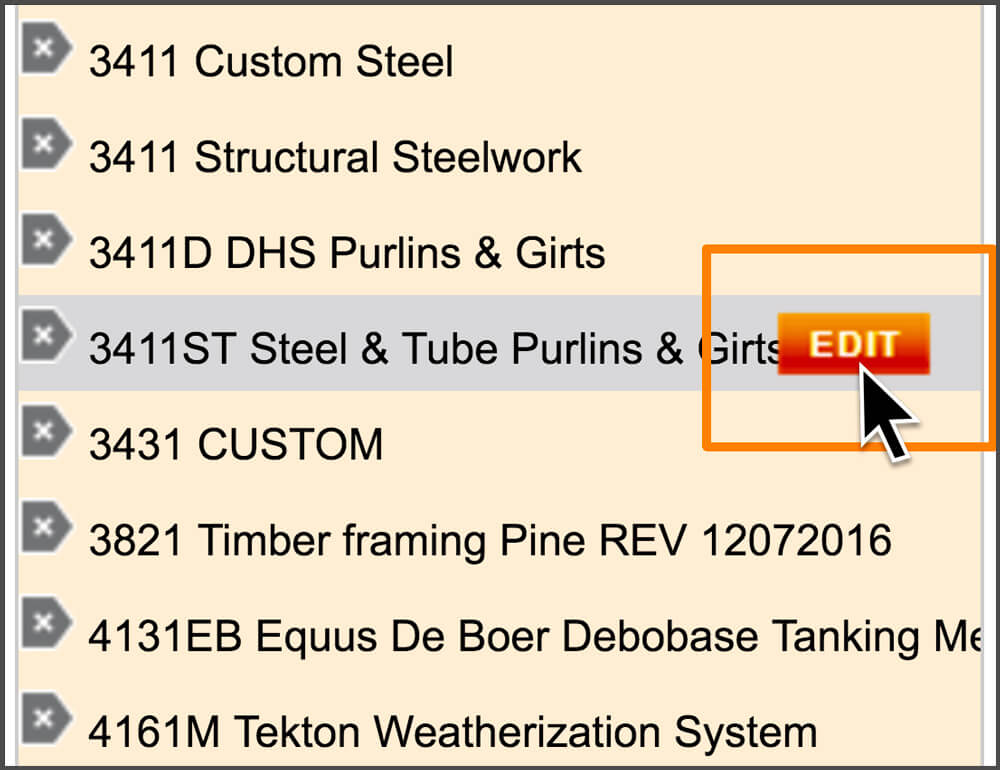 Open a specification section for editing - Masterspec
